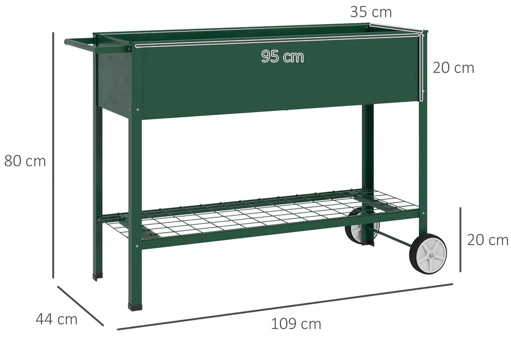 Outsunny vyvýšený záhon s kolečky, policový záhon na bylinky kovový záhon pro zahradu, balkon zelený 109 x 44 x 80 cm