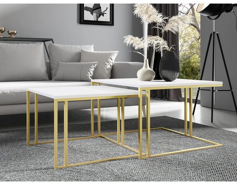 Set 2 konferenčních stolků Froyw Gold, Barva: zlatá / bílý mramor