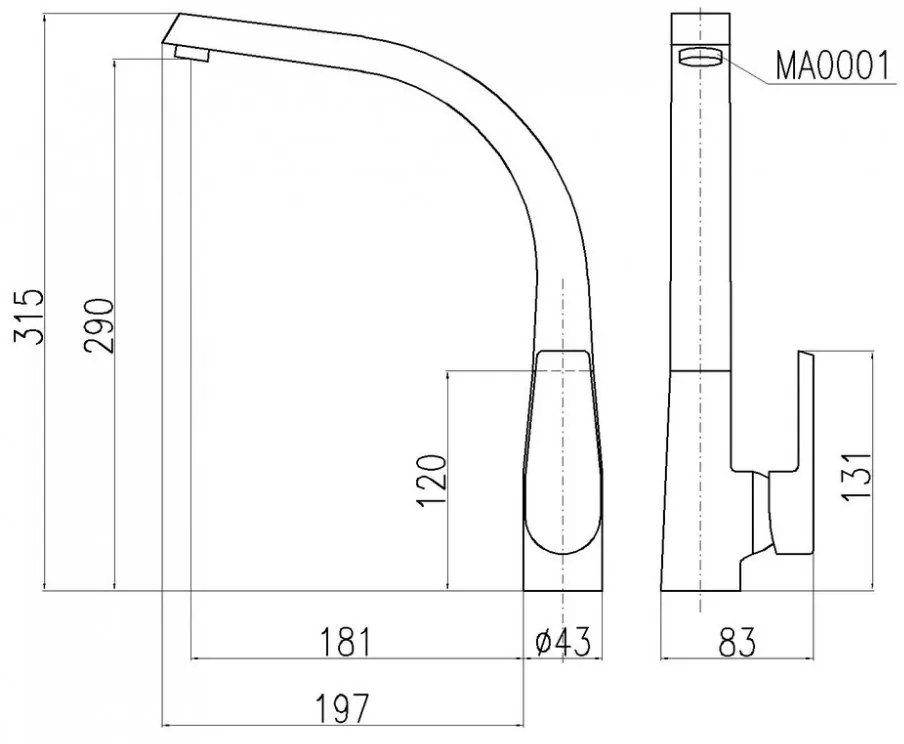 Arttec Vodovodní baterie dřezová, Barva: chrom, Rozměr: 3/8&#039;&#039; V819.5