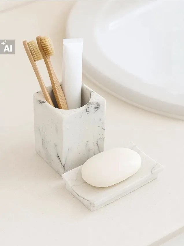 Sinsay - Sada: Kelímek na kartáčky a mýdlenka - šedá