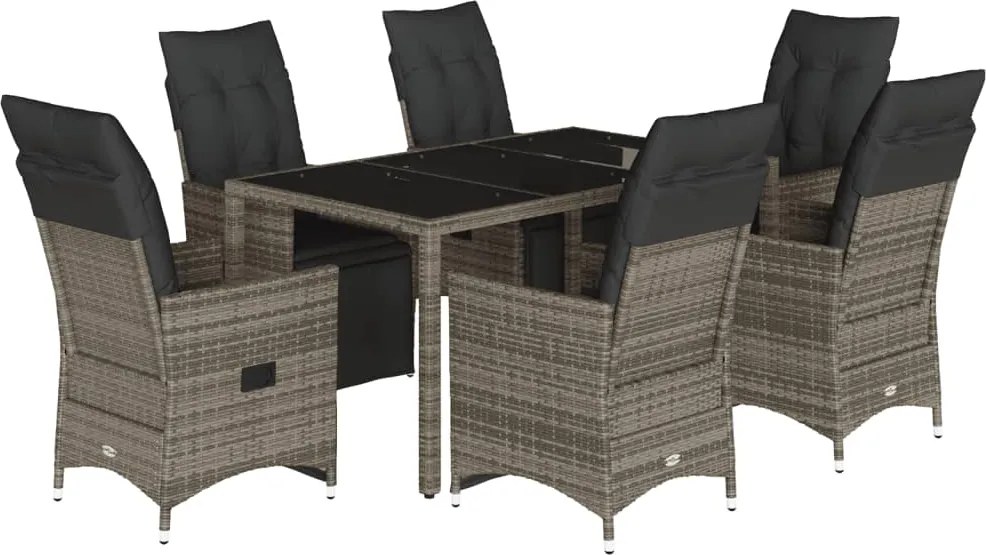 7dílný zahradní bistro set s poduškami šedý polyratan 3276896