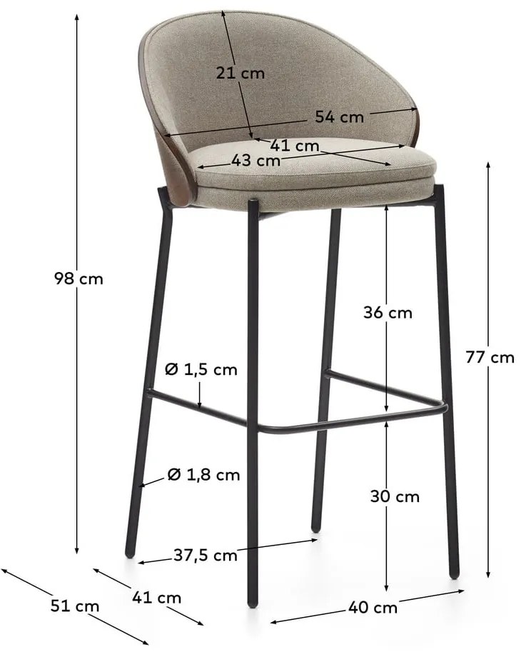 Hnědá/béžová barová židle (výška sedáku 77 cm) Eamy – Kave Home