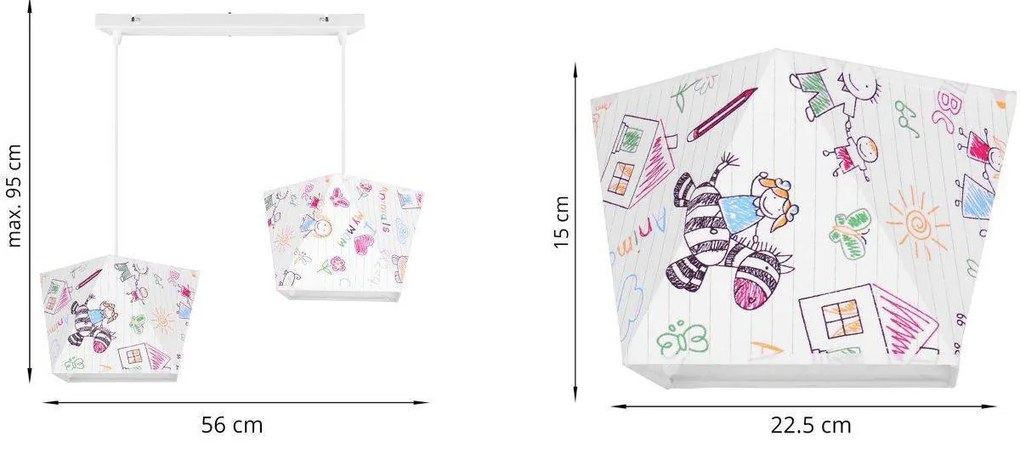 Dětské závěsné svítidlo Diamond, 2x bílé textilní stínítko se vzorem