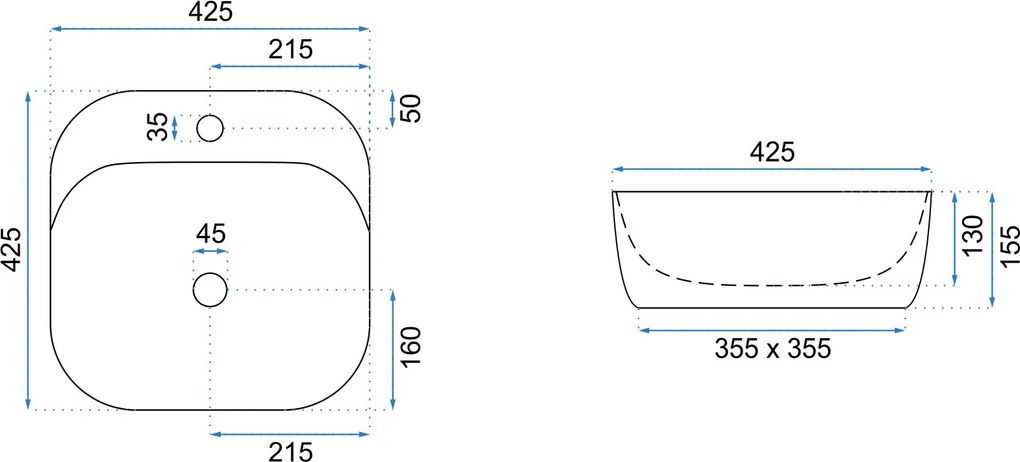 Rea Luiza umyvadlo, 43 x 43 cm, černá, REA-U9606