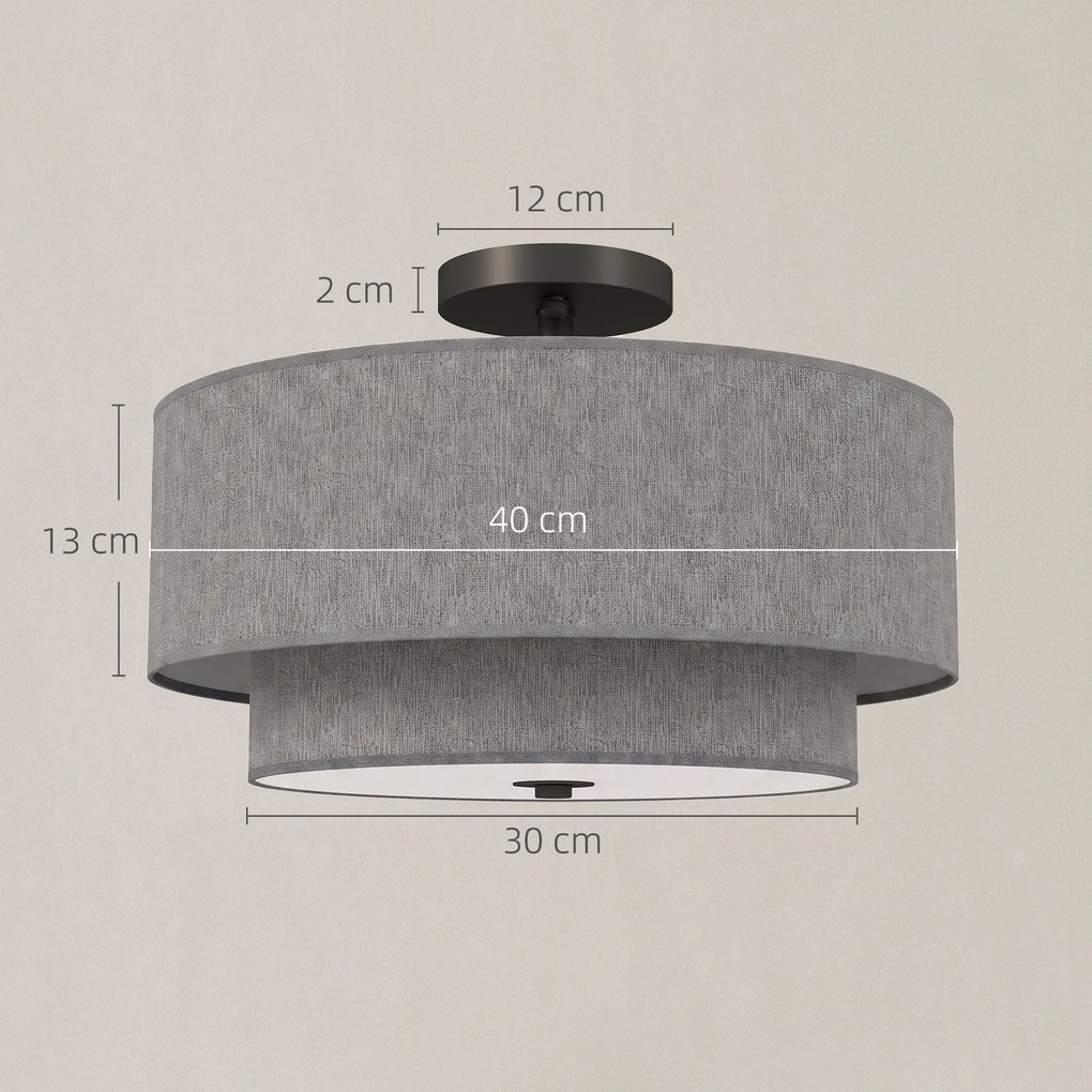 HOMCOM Stropní lampa, závěsná lampa s dvojitým stínidlem v lněném vzhledu, taupe