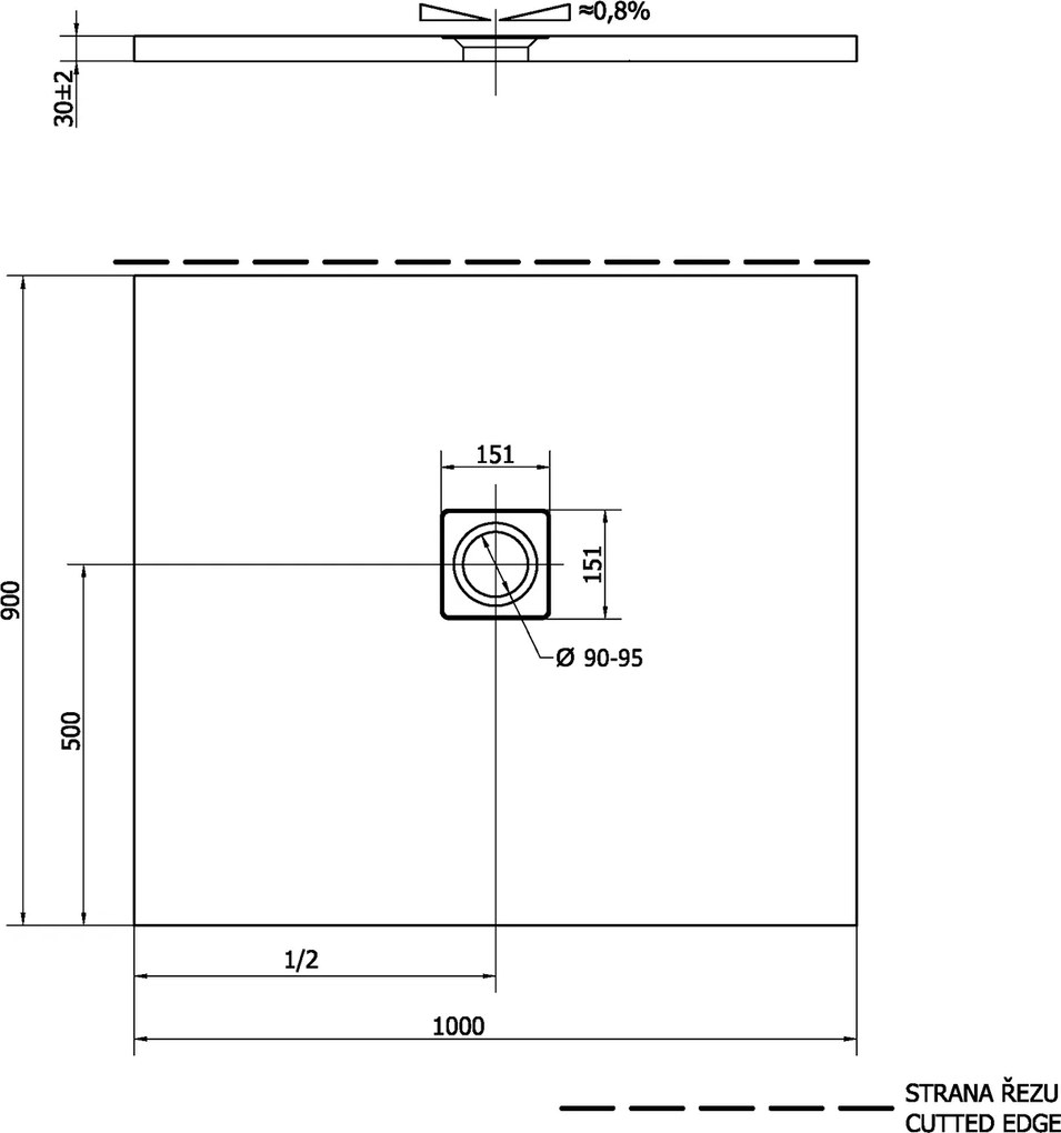 Polysan Flexia sprchová vanička 100 x 90 cm s možností úpravy rozměru litý mramor šedá matná 72925.31