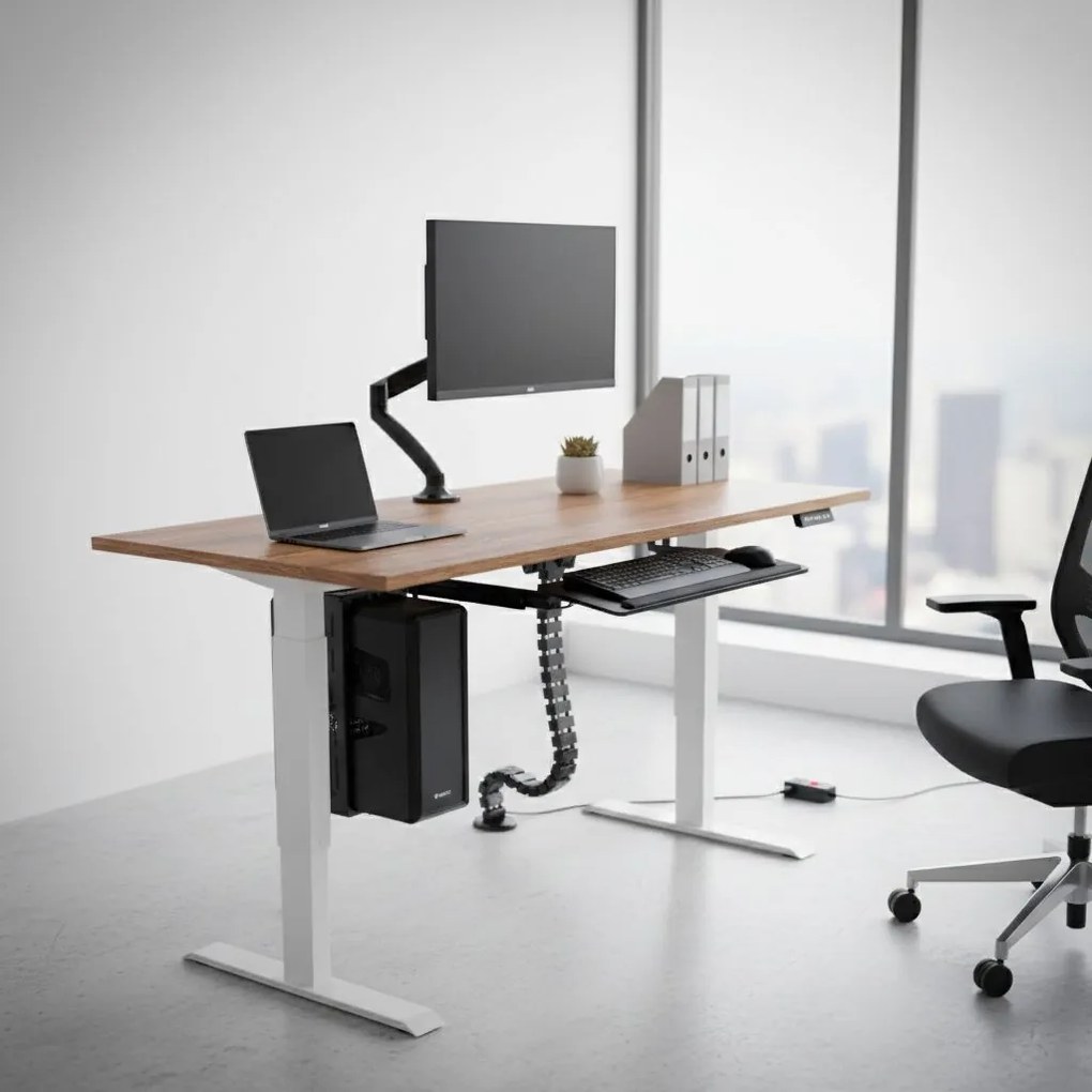 Výškově nastavitelný stůl OfficeTech D, 180 x 80 cm, šedá podnož, dub silverjack