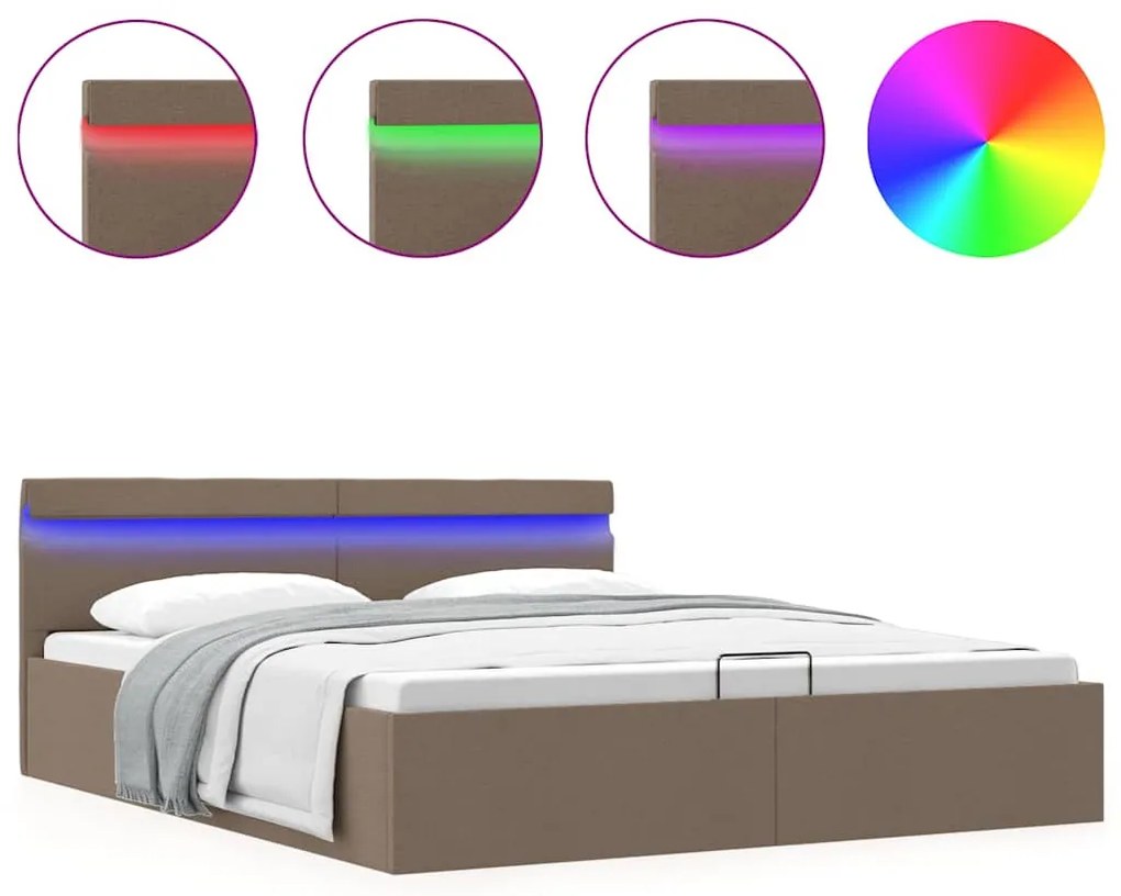 Rám postele s úložným prostorem LED taupe textil 160 x 200 cm 285628