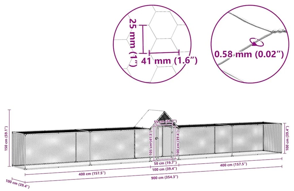 vidaXL Marketos Klec pro kuřata 9 x 1 x 1,5 m pozinkovaná ocel