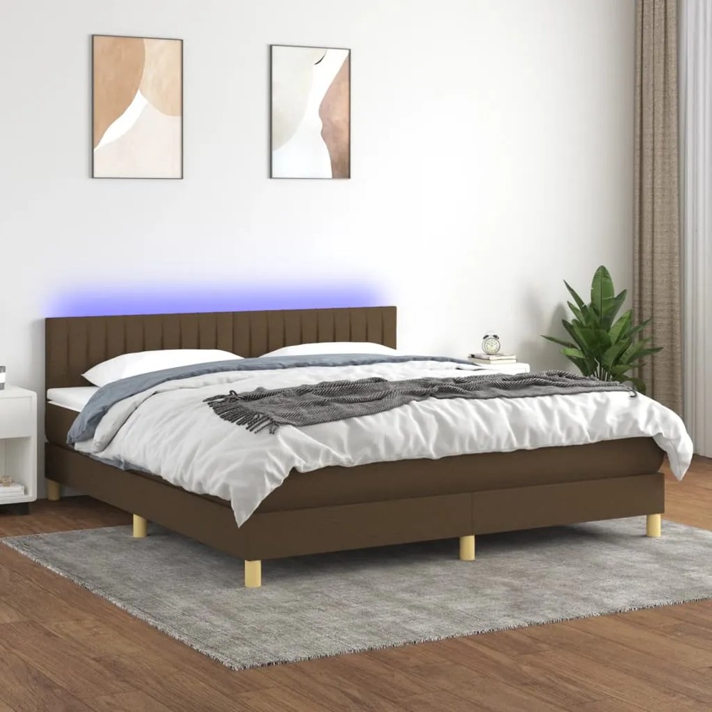 Box spring postel s matrací a LED tmavě hnědá 160x200 cm textil 3133888