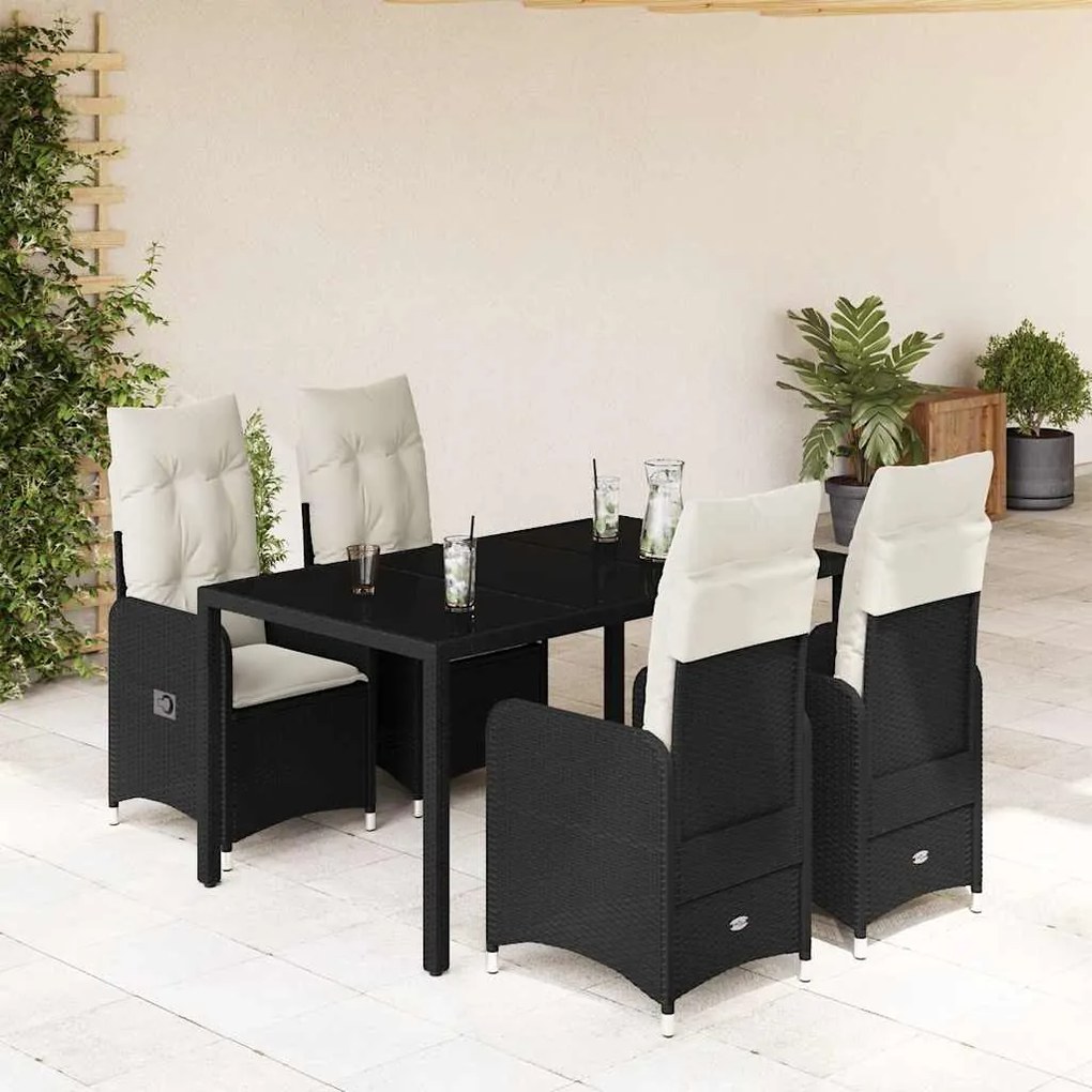 5dílný zahradní bistro set s poduškami černý polyratan 3276990