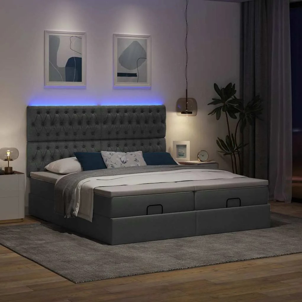 Osmanský rám postele s matrací tmavě šedý 200x200cm textil 3314570