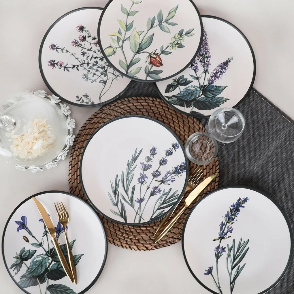 Sada 6 kameninových mělkých talířů Herbal 25 cm