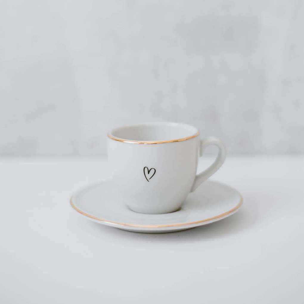 Bella Rose Šálek na espresso s podšálkem Srdíčko 90 ml, bílá barva, zlatá barva, porcelán