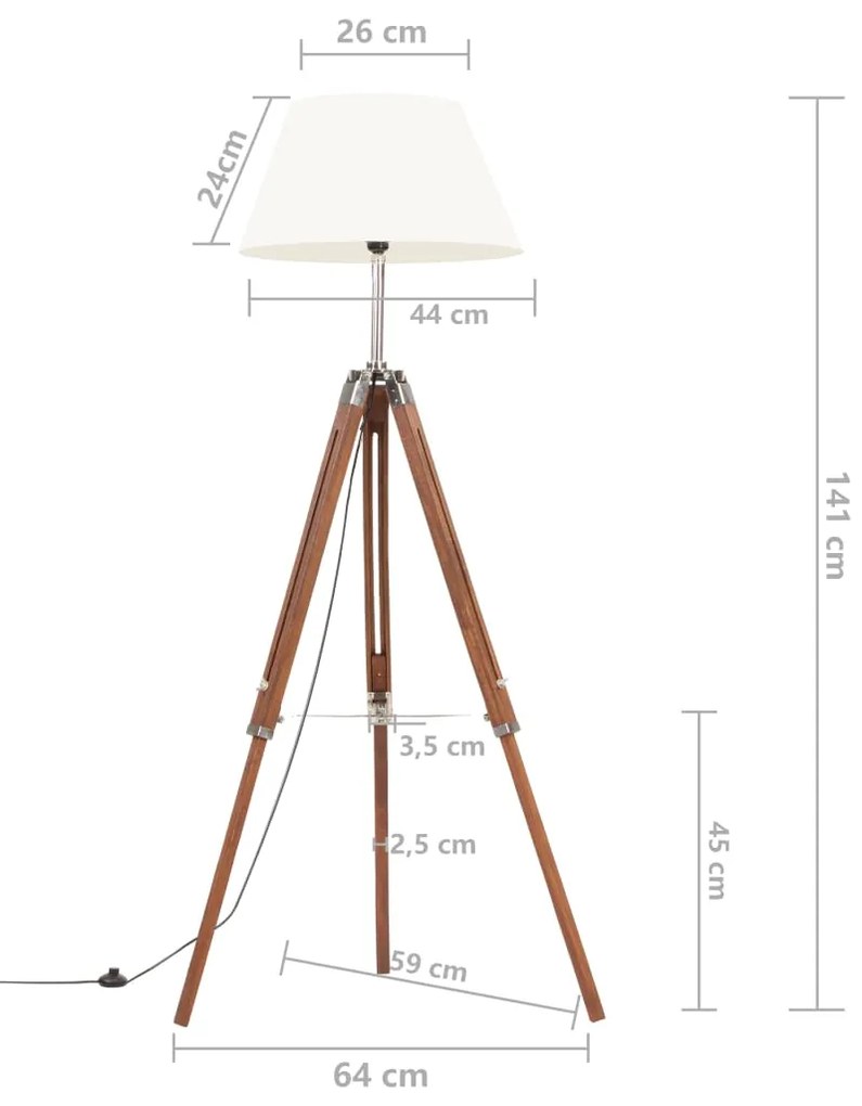 Stojací lampa stativ medově hnědá a bílá masivní teak 141 cm,  288077