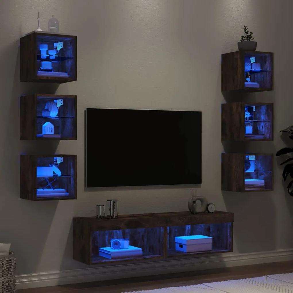 8dílná obývací stěna s LED kouřový dub kompozitní dřevo - Default Title