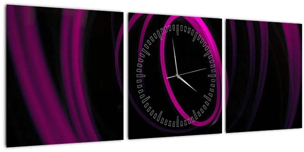 Obraz - fialové čáry (s hodinami) (90x30 cm)