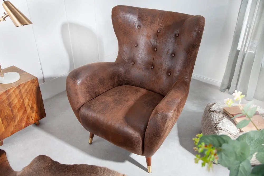 Designové křeslo Danail antik hnědé
