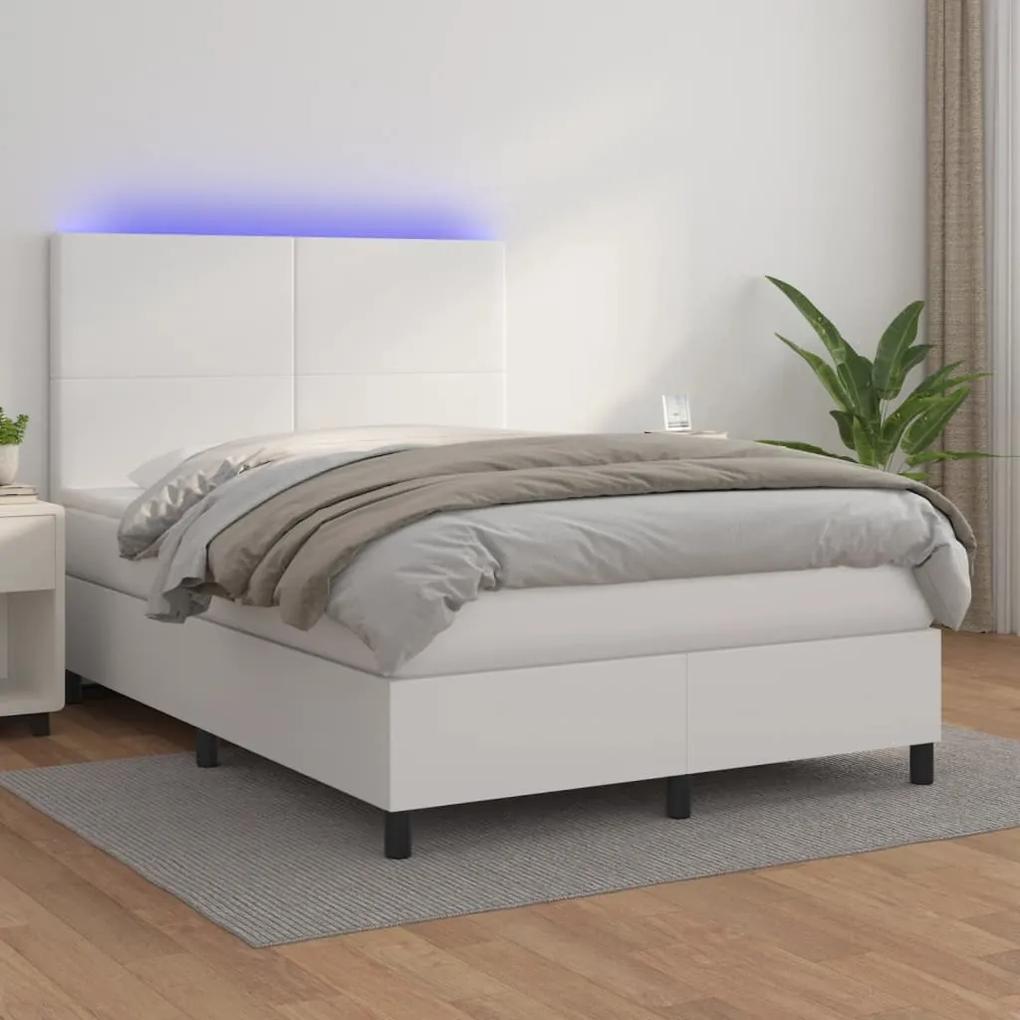 Box spring postel s matrací a LED bílá 140x200 cm umělá kůže,  3135826
