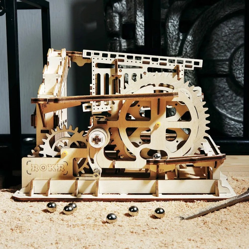 Robotime 3D dřevěné mechanické puzzle Kuličková dráha Marble squad 239 ks