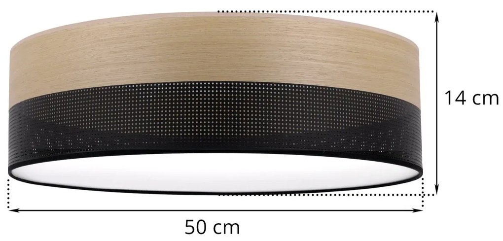 Stropní svítidlo Wood, 1x dýha zlatý dub/černé plastové stínítko, (bílé plexisklo), (fi 50cm)