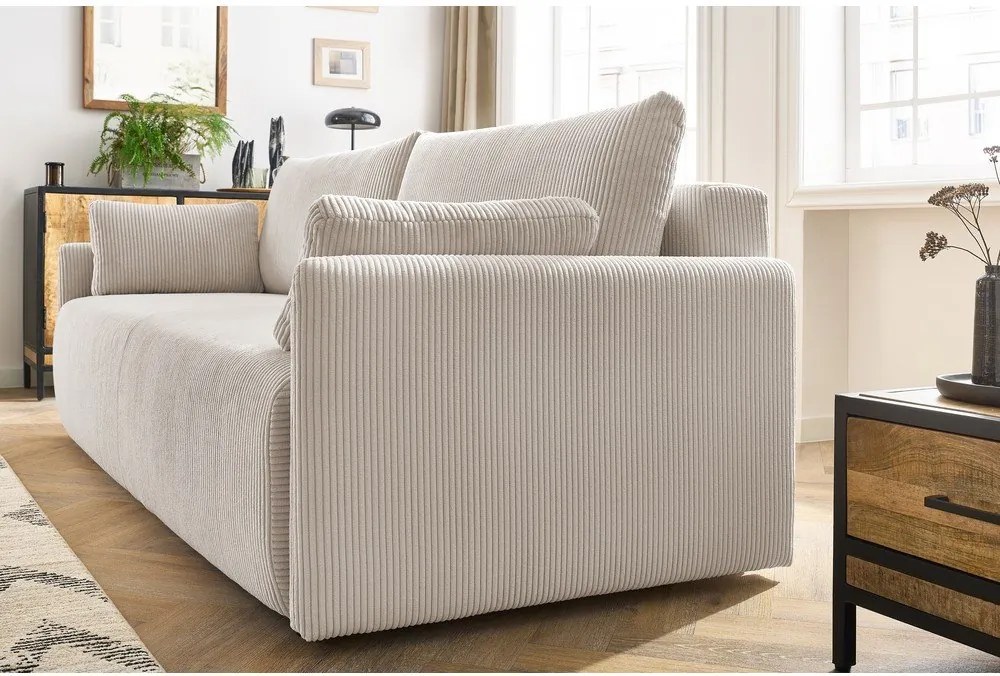 Béžová manšestrová rozkládací/s úložným prostorem pohovka 211 cm Marcel - II. jakost – Bobochic Paris
