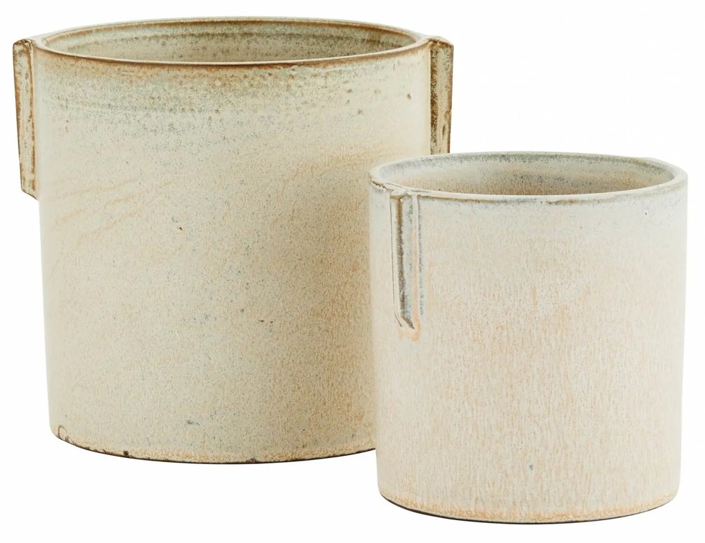MADAM STOLTZ Keramický obal na květináč Stoneware Ivory Menší, krémová barva, keramika
