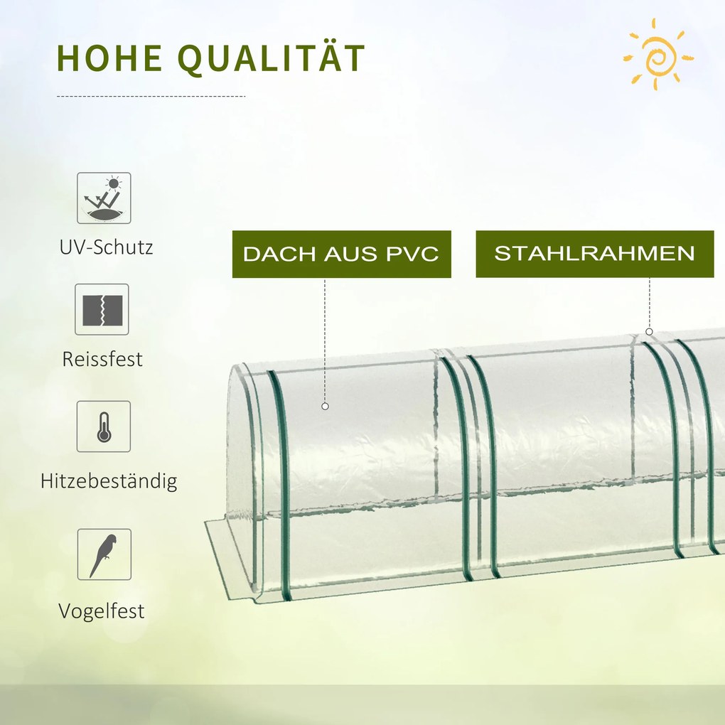 Outsunny Fóliový skleník s dveřmi Studený rám Rostlinná školka Rostlinný dům Fólie Ocel PVC Transparent 395 x 100 x 80 cm