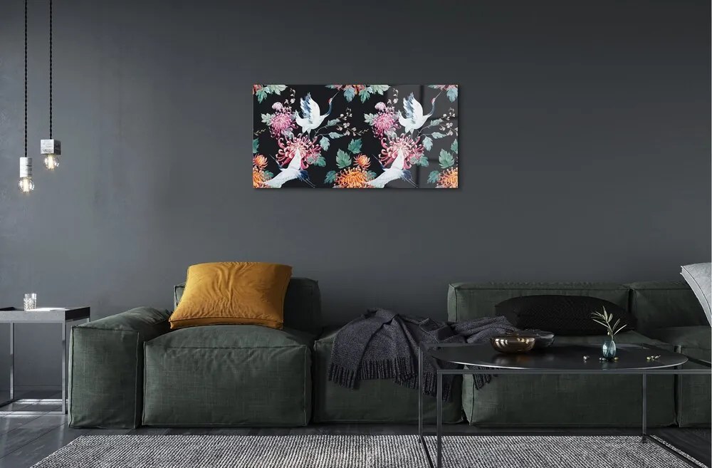 Obraz na skle Ptáci s květinami 120x60 cm