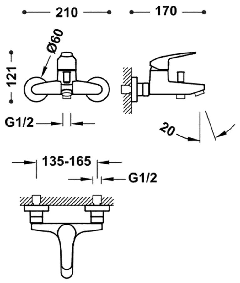 Tres BASE PLUS baterie vanová s hadicí, držákem a sprchou, chrom, TG 21617010