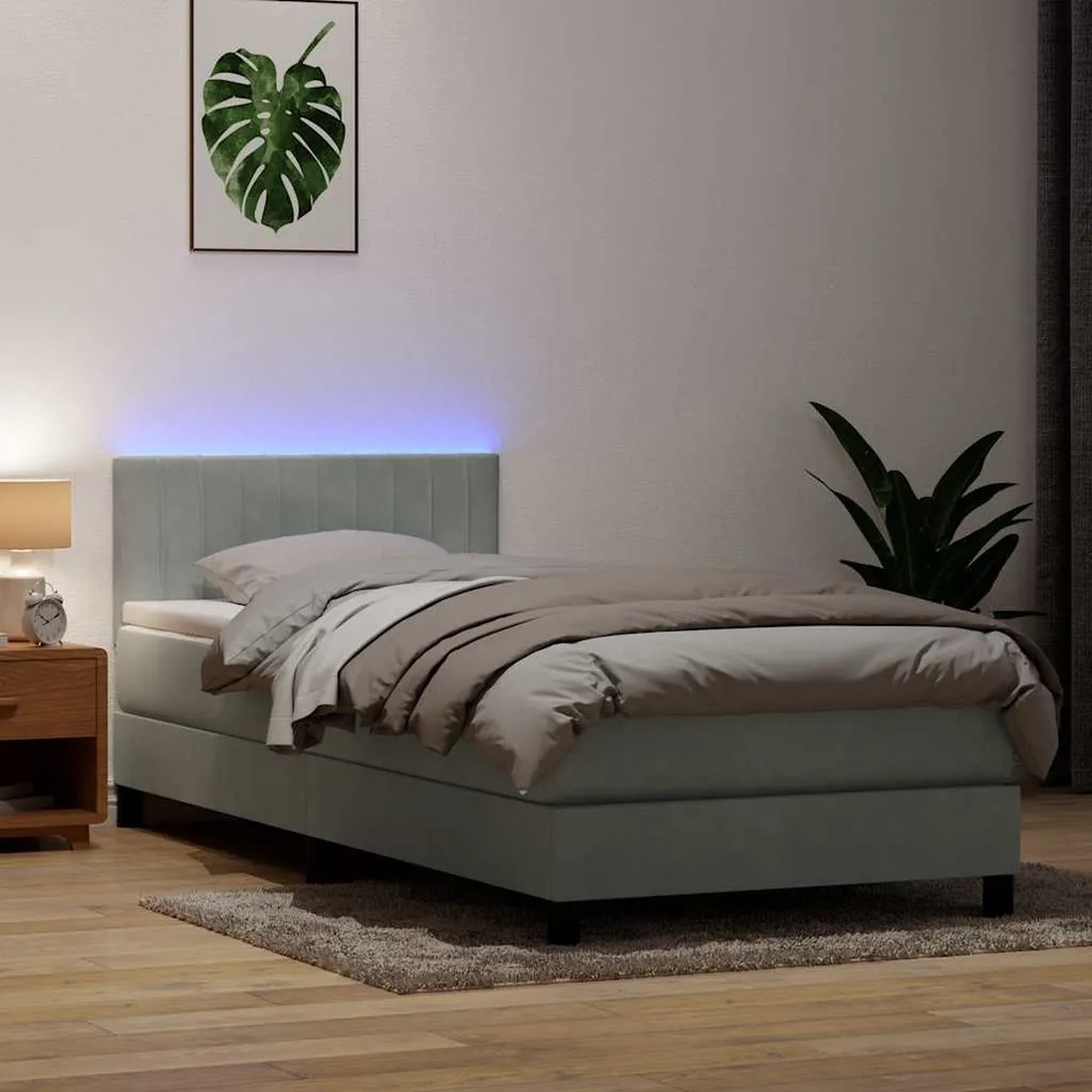 Box spring postel s matrací a LED Světle šedá 90x220 cm Samet 3317103