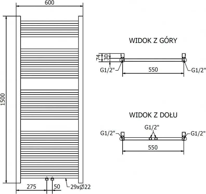 Mexen Mars, elektrické topné těleso 1500 x 600 mm, 600 W, zlatá lesklá, W110-1500-600-2600-50
