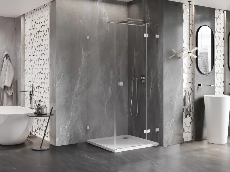 Mexen Lunar T, výklopný sprchový kout pravý 80 x 80 cm, čiré sklo, chromový profil, 834T-080-080-01-00-P