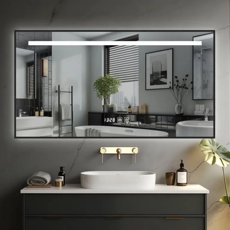 Koupelnové LED zrcadlo s hliníkovým rámem IREDA 80 × 60 cm
