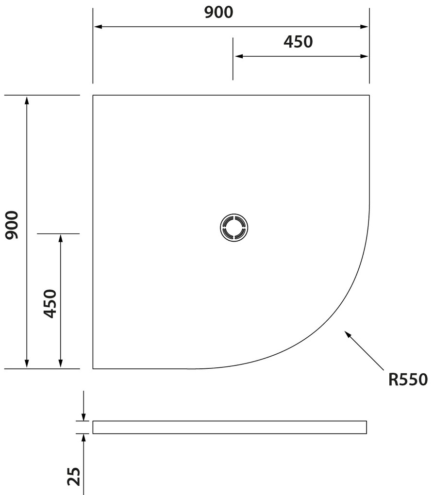 Polysan Polysan, FLEXIA sprchová vanička z litého mramoru čtvrtkruh, s možností úpravy rozměru, 90x90cm, R550, 91181