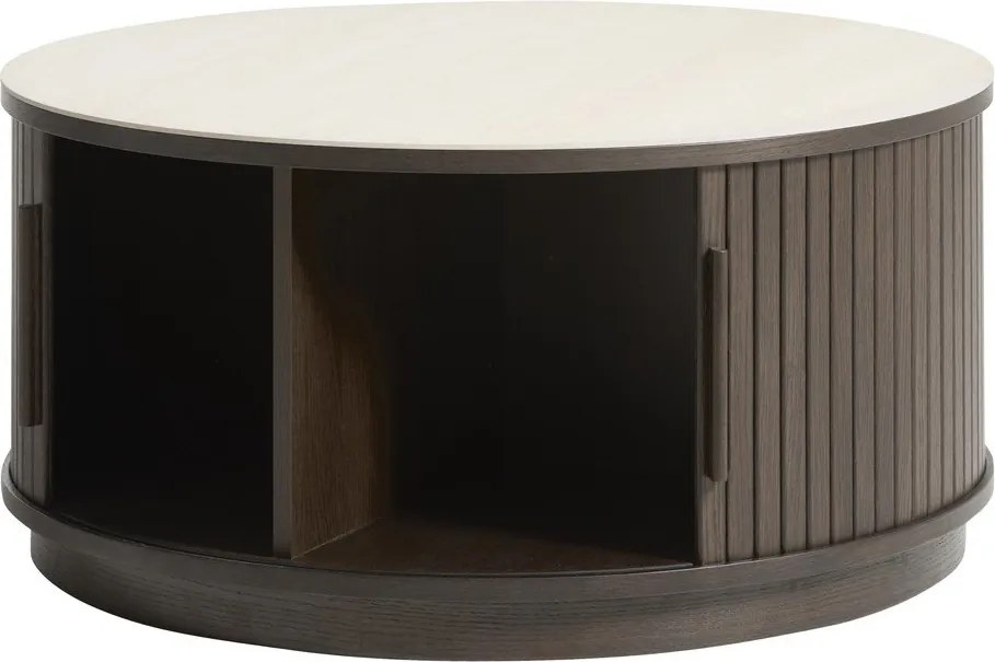 Kulatý konferenční stolek s keramickou deskou v tmavě přírodní barvě ø 85 cm Enna – Unique Furniture