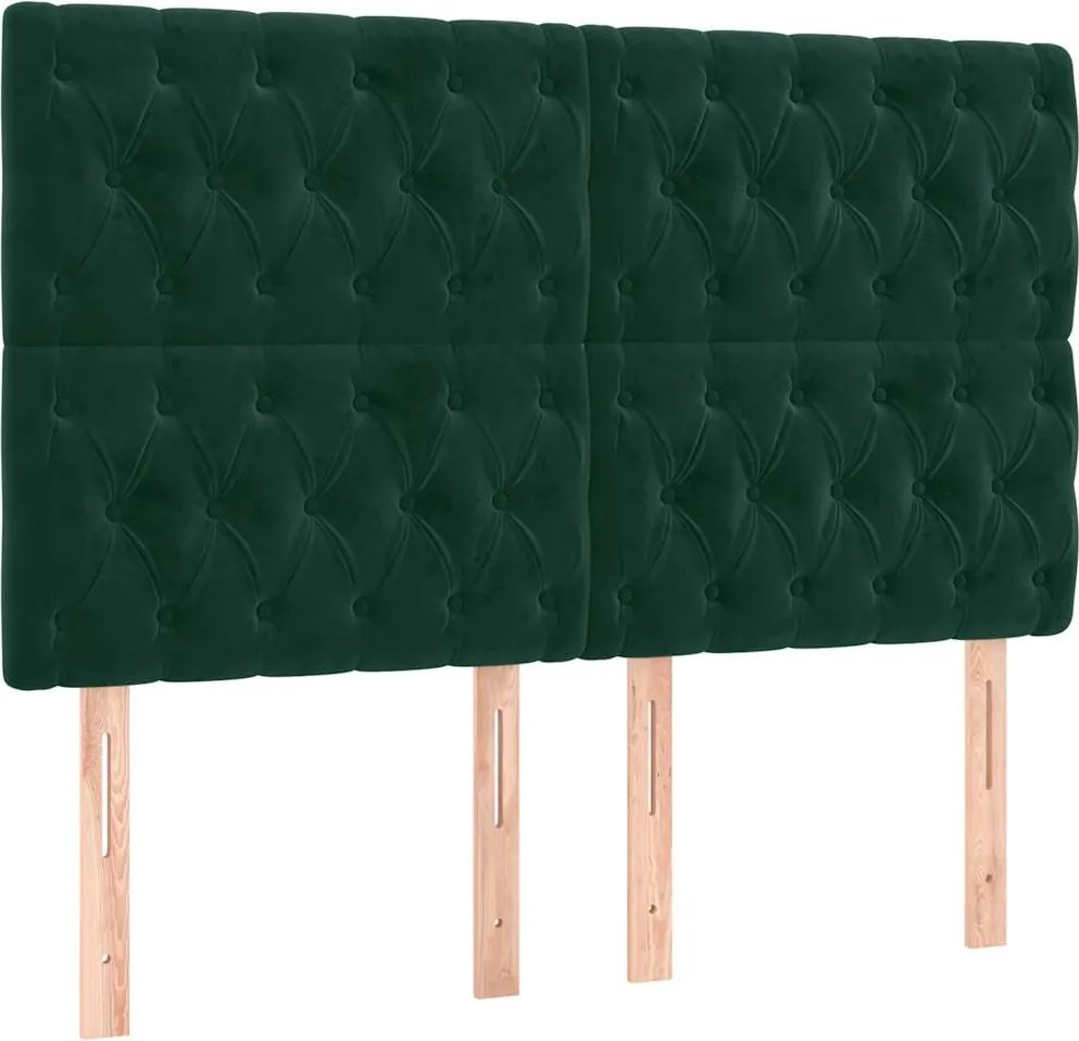 Čelo postele s LED tmavě zelené 144x7x118/128 cm samet 3122811