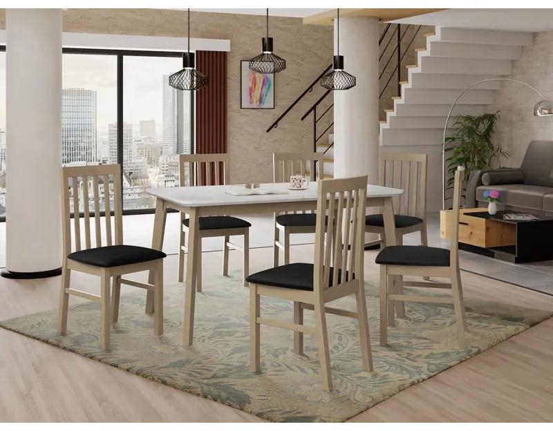 Rozkládací jídelní stůl se 6 židlemi AL16, Barva dřeva: bílá, Potah: Zetta 297, Barvy nožiček: Bíla