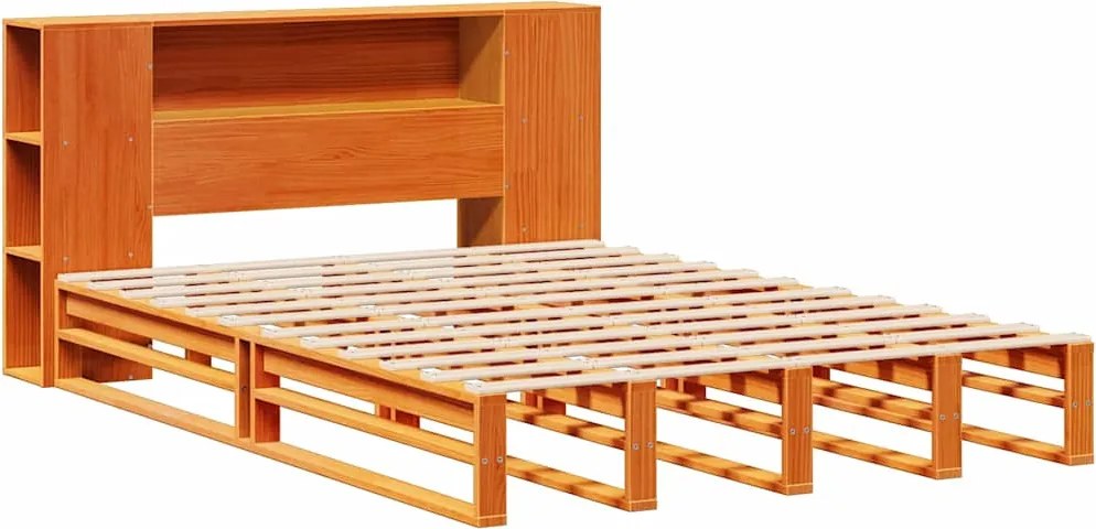 Postel s knihovnou bez matrace hnědá 150 x 200 cm masivní dřevo 3323880