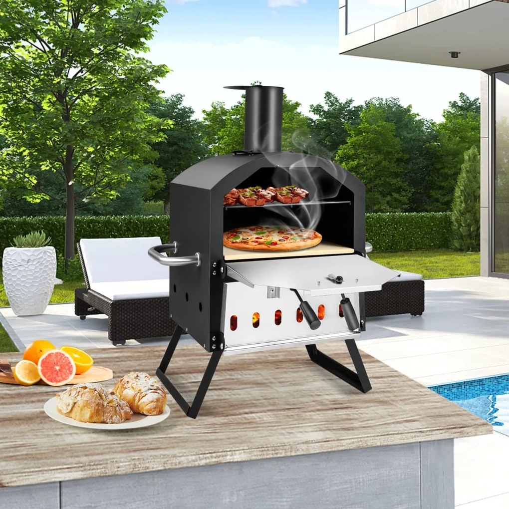 Costway 2-vrstvá pec na pizzu s grilovacím roštem a kamenem na pizzu a lopatou