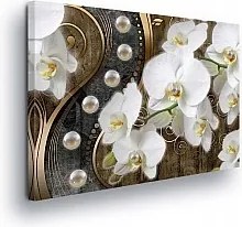 Obraz 100x75 Bílé orchideje perly luxus elegance jemnost zlato