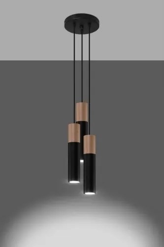 Závěsné svítidlo SOLLUX Pablo 3P GU10 3x40W bez zdroje ocel černá/přírodní dřevo SL.1014
