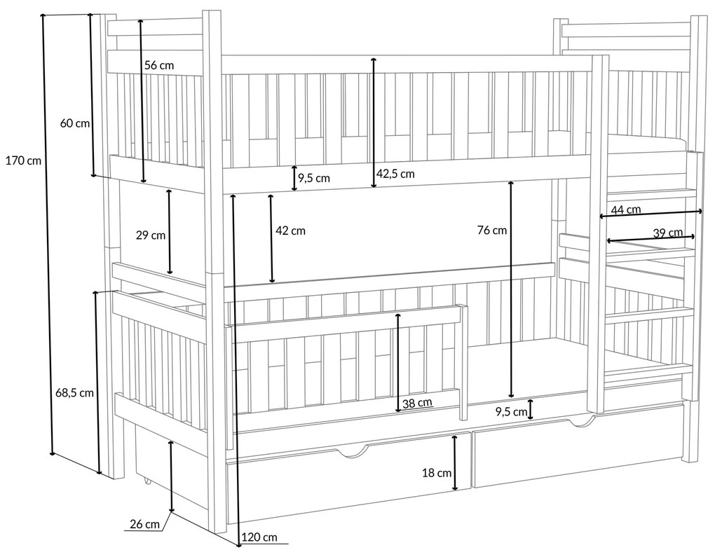 Vomaks unit, s.r.o. Patrová postel PP09, se zábranou Barva: barva růžová, Materiál: 80 x 180 cm