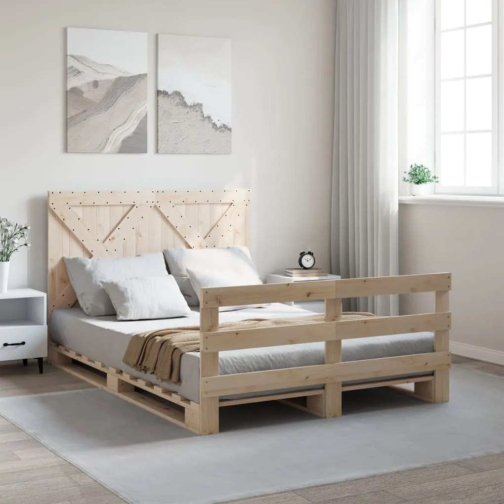 Rám postele s čelem bílý 140 x 200 cm masivní borové dřevo 3281576