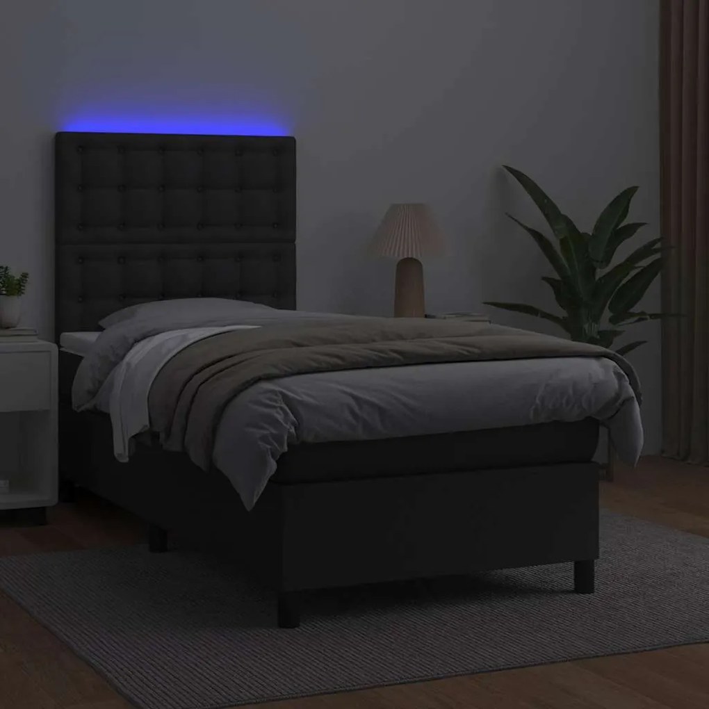 Box spring postel s matrací a LED černá 80 x 200 cm umělá kůže 3135909