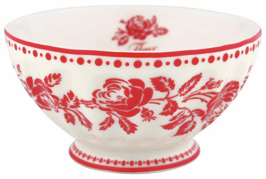 GREEN GATE Francouzská miska Fleur red XL, červená barva, bílá barva, porcelán