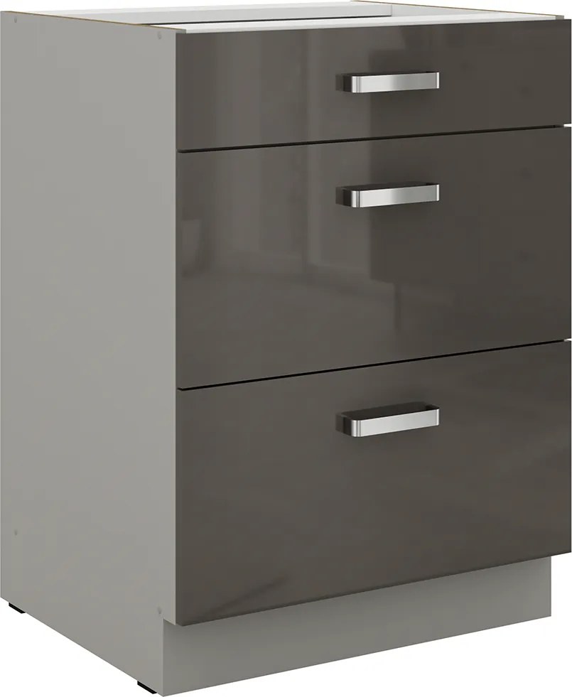 GREY gr | dolní skříňka 60 D 3S zásuvková | 60 cm | PREMIUM BOX | světle šedá/tmavě šedá lesk