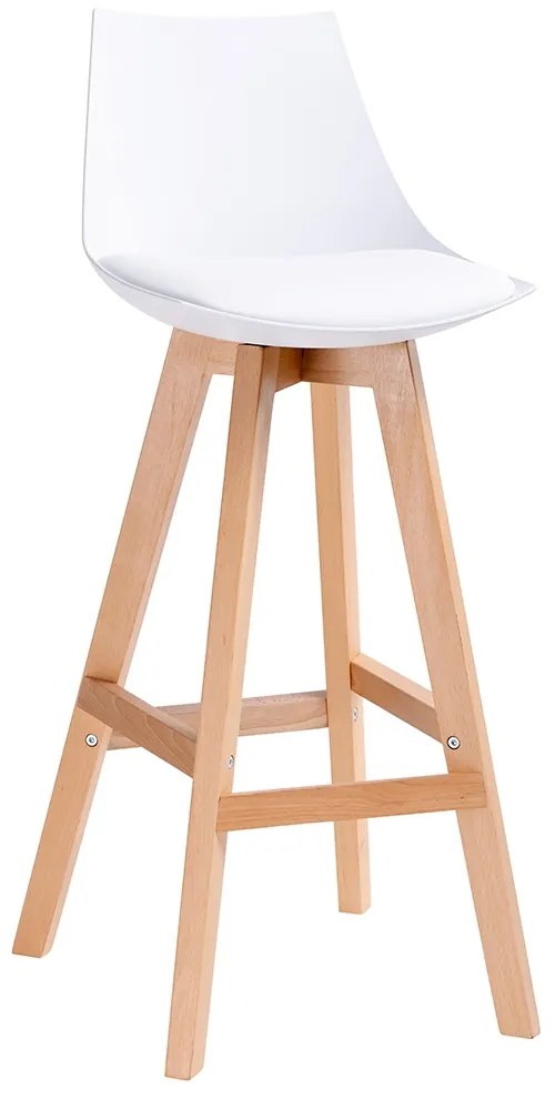 Barová židle SLIM bílá - polypropylén, koženka, dřevo