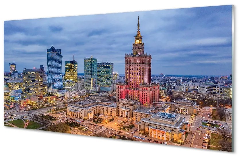 Obraz na skle Warsaw Panorama západu slunce 140x70 cm