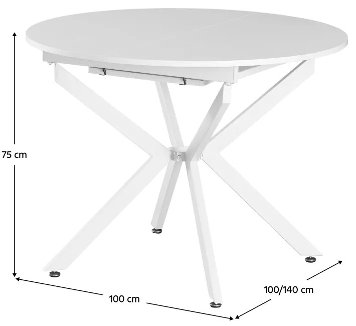 Kondela Jídelní rozkládací stůl, bílá, 100x100-140x75 cm, ABERO TYP 1